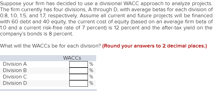 Solved Suppose your firm has decided to use a divisional | Chegg.com