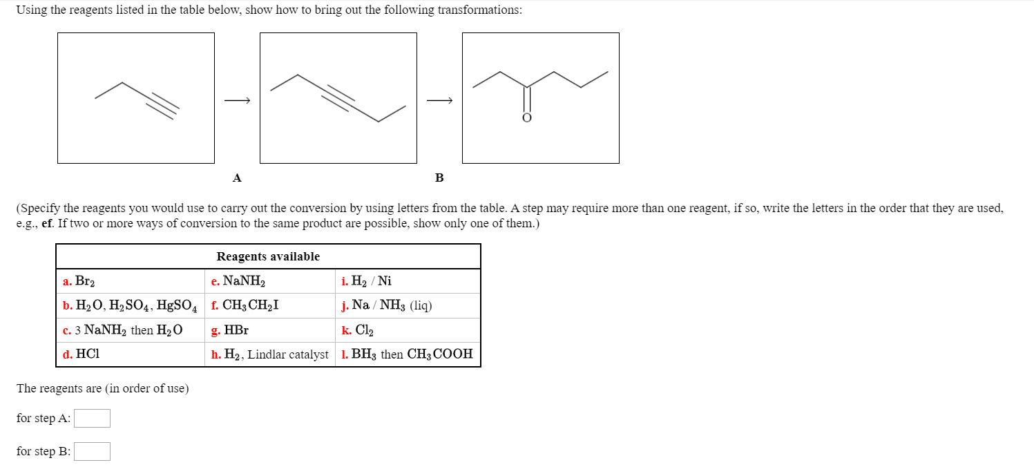Solved Using the reagents listed in the table below, show | Chegg.com