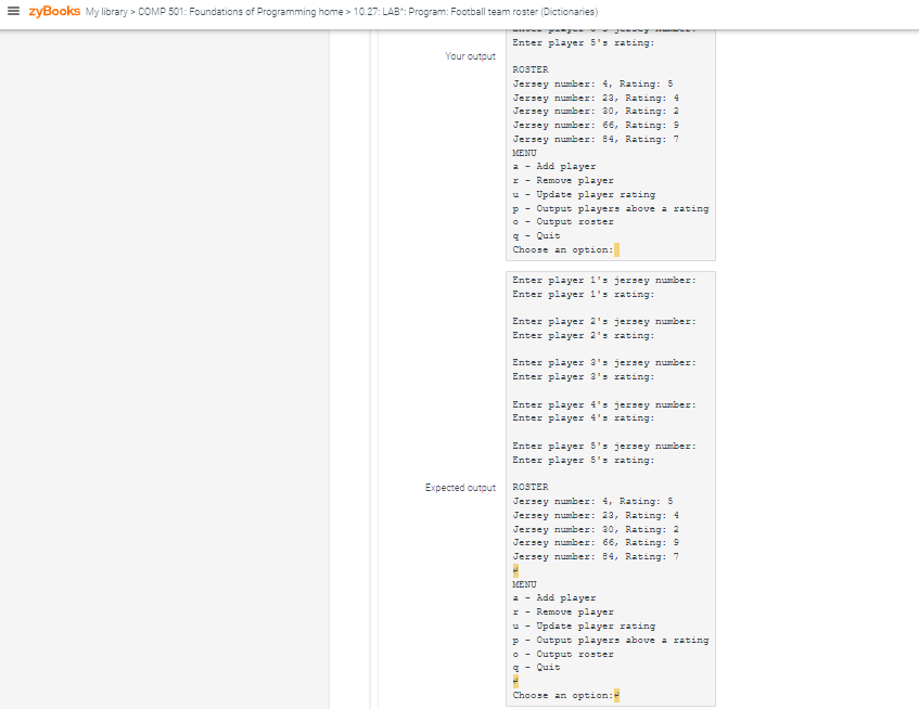 Solved 10.27 LAB*: Program: Football team roster | Chegg.com