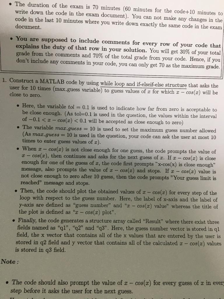 . The duration of the exam is 70 minutes (60 minutes | Chegg.com