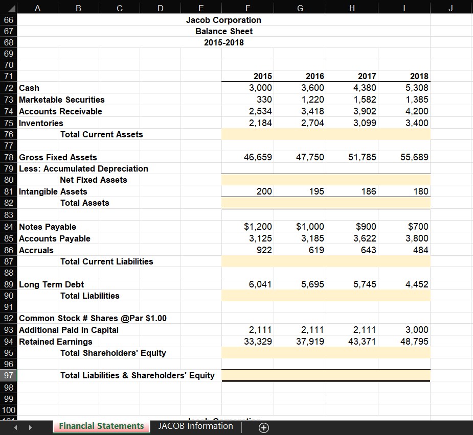Solved Balance Sheet Spreadsheet Example Financial | Chegg.com