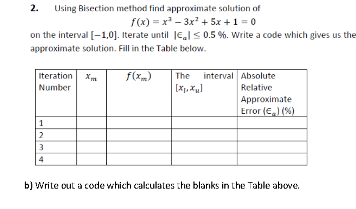 Solved 2. Using Bisection method find approximate solution | Chegg.com
