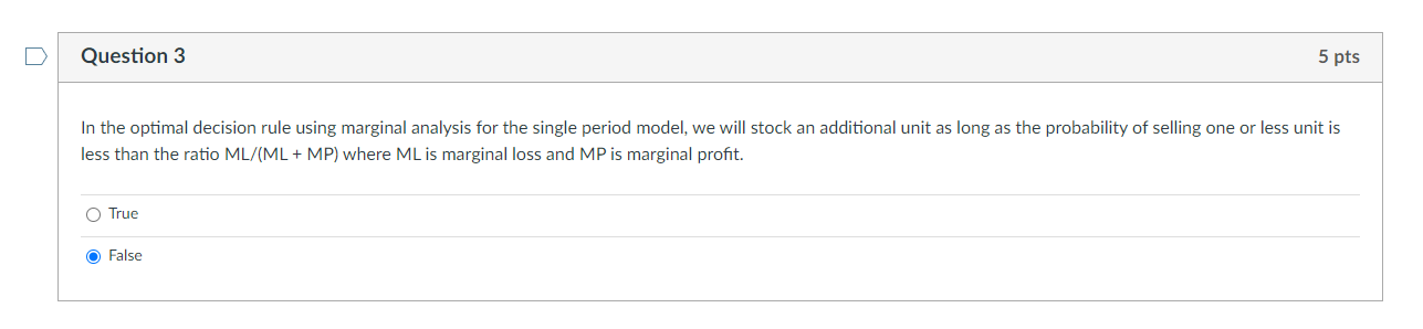 Solved In the optimal decision rule using marginal analysis | Chegg.com