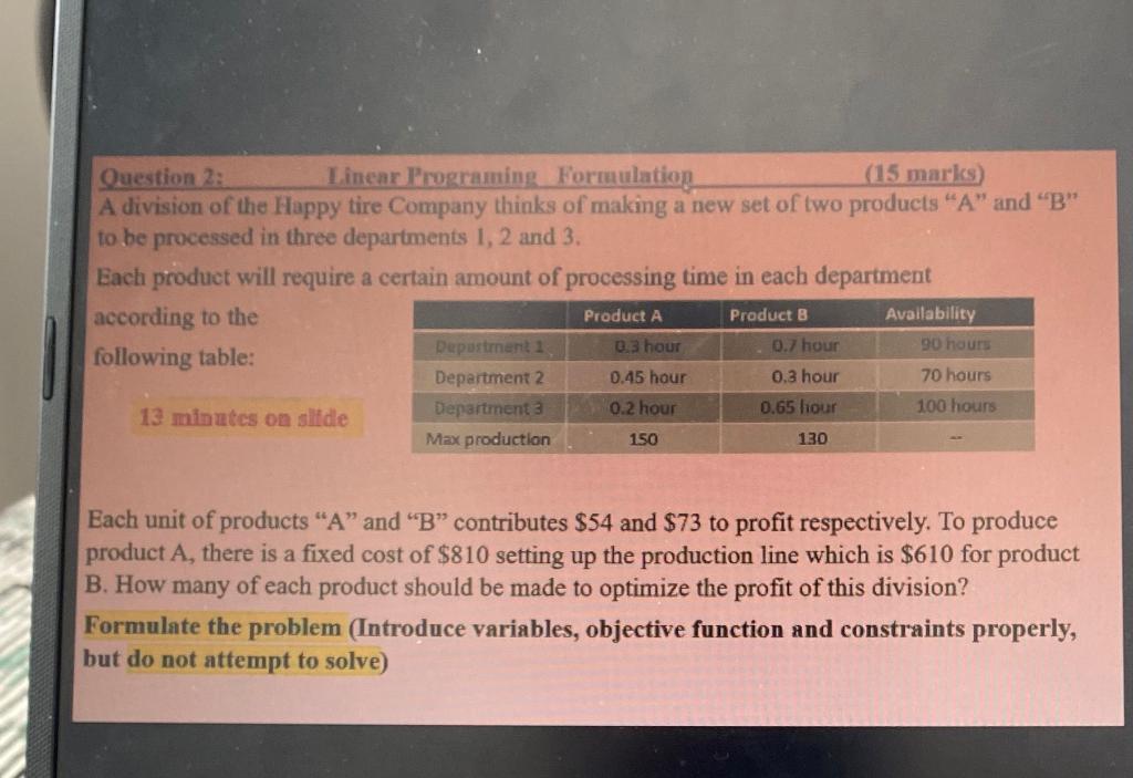 Solved Question 2 Linear Programing Formulation 15 Marks