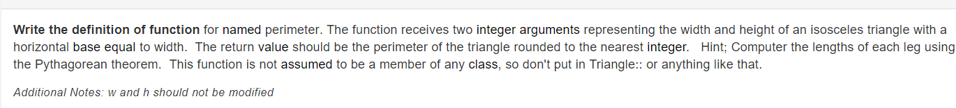 Solved Write the definition of function for named perimeter. | Chegg.com