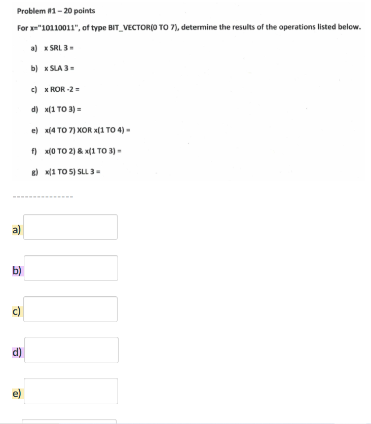 Solved Problem #1 - 20 points For x="10110011", of type | Chegg.com