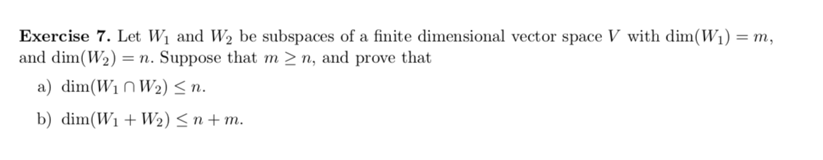 Solved Exercise 7. Let Wị and W2 be subspaces of a finite | Chegg.com