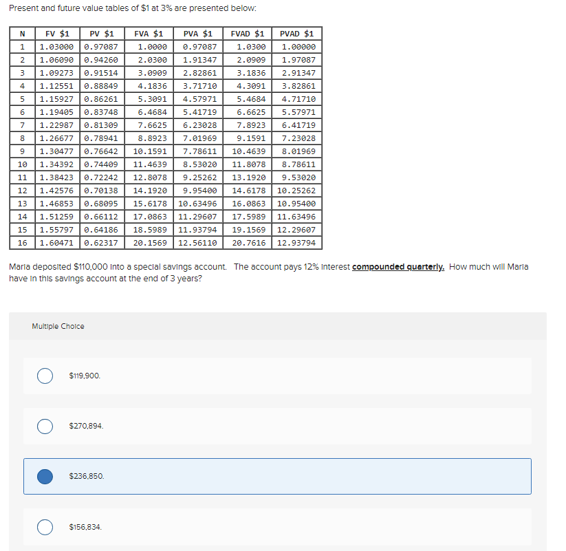 Solved Present and future value tables of $1 at 3% are | Chegg.com