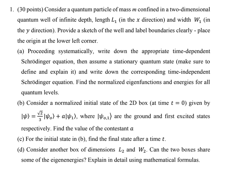 Solved (30 points) Consider a quantum particle of mass \\( m | Chegg.com