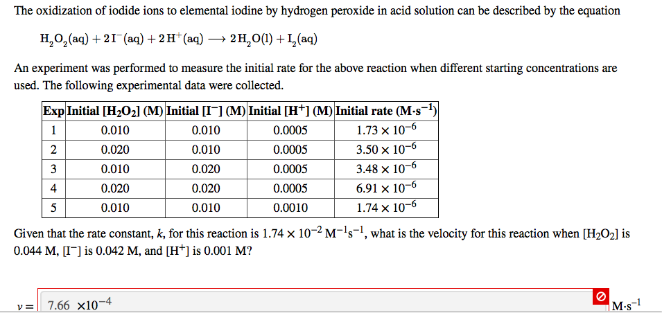 Solved The oxidization of iodide ions to elemental iodine by | Chegg.com