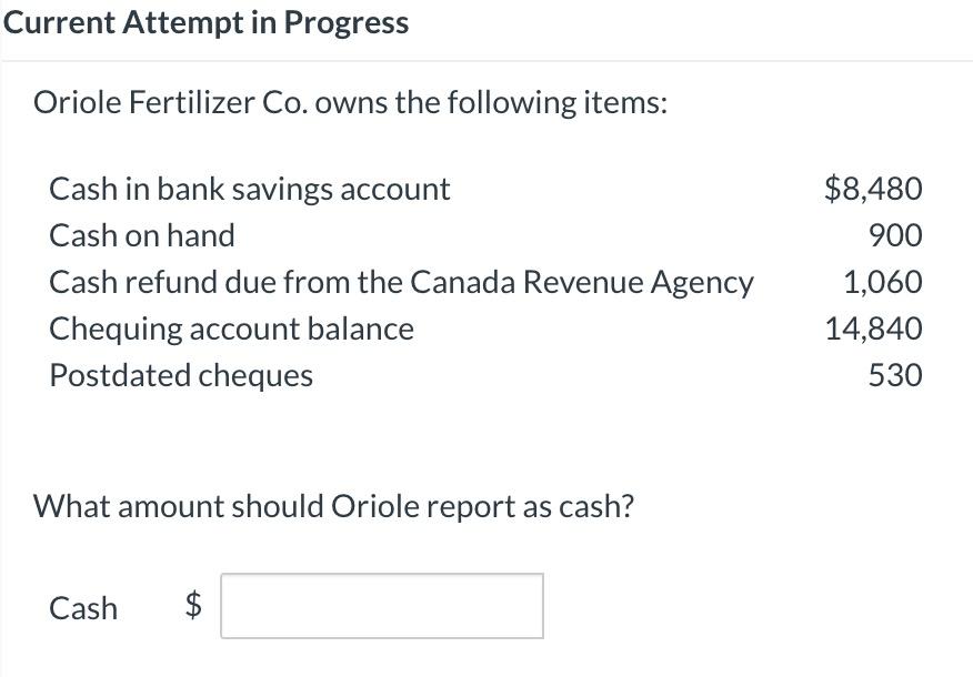 Solved Current Attempt in Progress Oriole Fertilizer Co. | Chegg.com