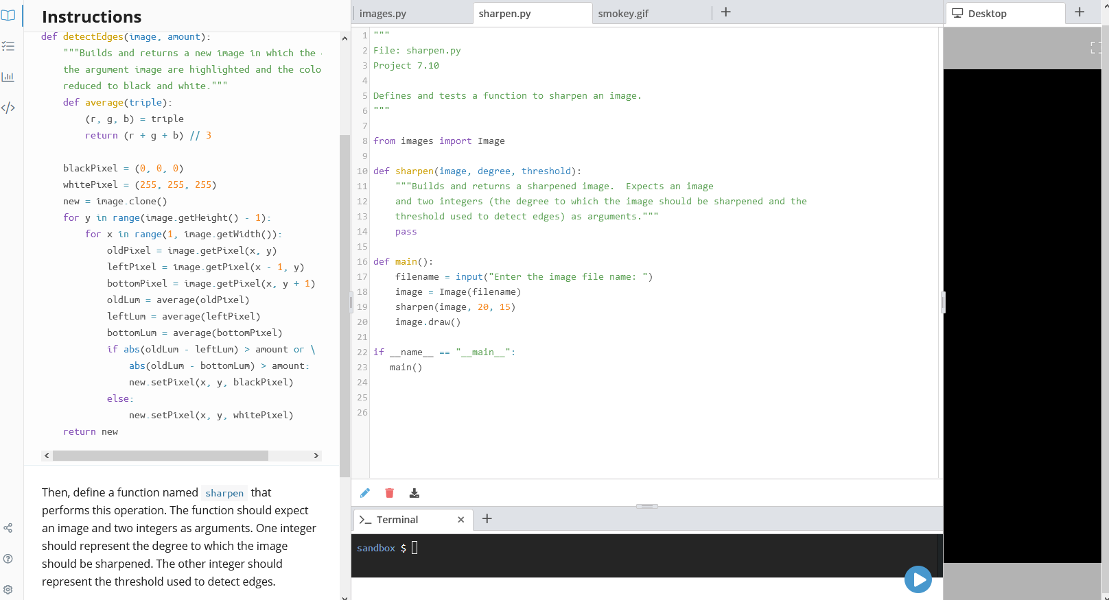 The edge-detection function (detectEdges) described | Chegg.com