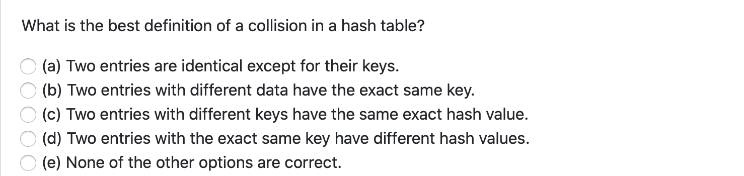 Solved What Is The Best Definition Of A Collision In A Hash 