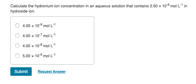 Solved Calculate the hydronium ion concentration in an | Chegg.com