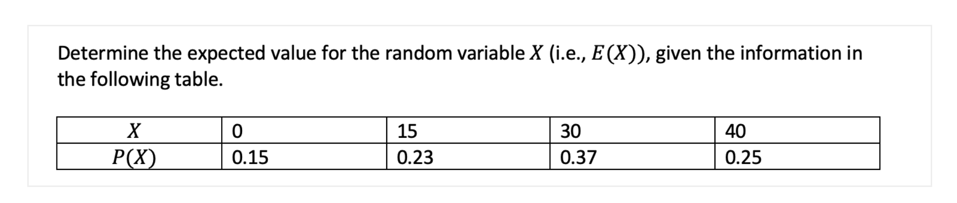 Solved Determine the expected value for the random variable | Chegg.com