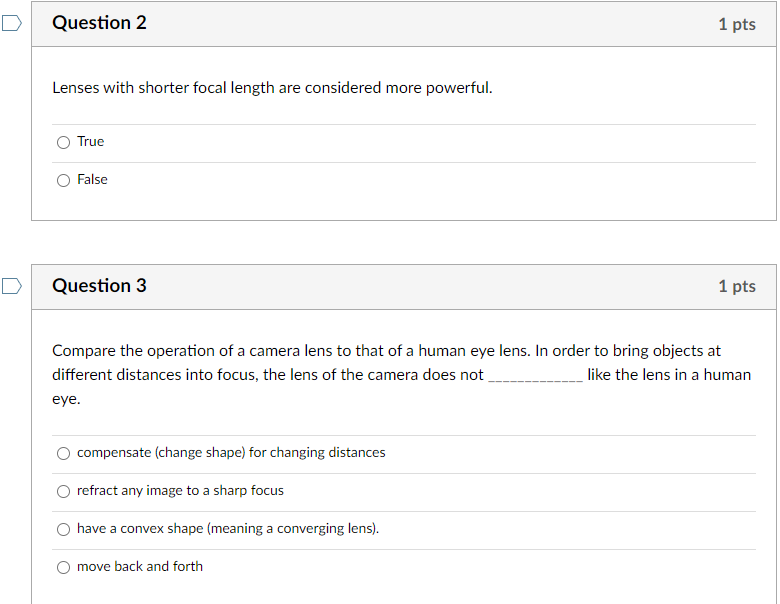 Solved Question 2 1 pts Lenses with shorter focal length are | Chegg.com