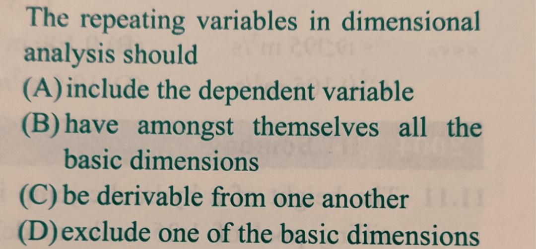 Solved The Repeating Variables In Dimensional Analysis