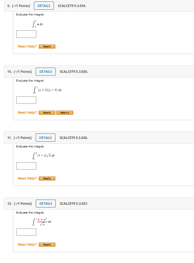 Solved SCALCET9 5.3.034. 9. [-/1 Points] DETAILS Evaluate | Chegg.com