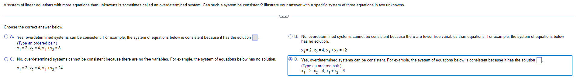 Solved A system of linear equations with more equations than | Chegg.com
