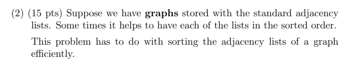 Solved (2) (15 pts) Suppose we have graphs stored with the | Chegg.com