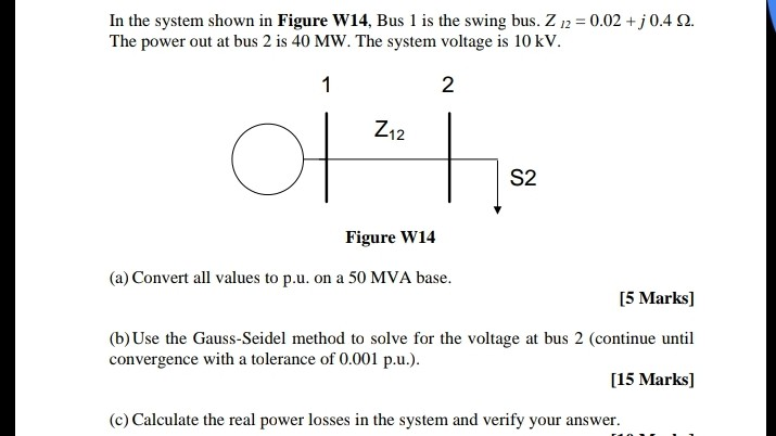 Solved In the system shown in Figure w14, Bus l is the swing | Chegg.com