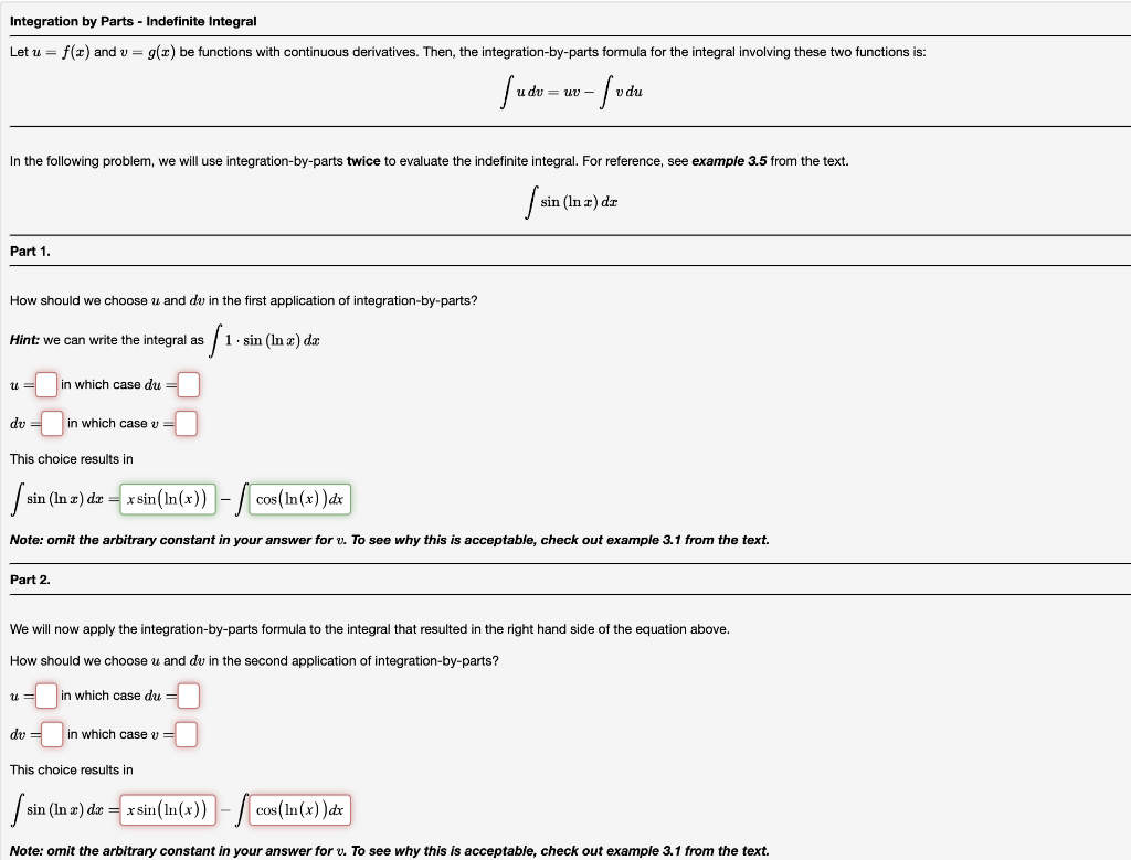 Solved Integration by Parts - Indefinite Integral Let u = | Chegg.com