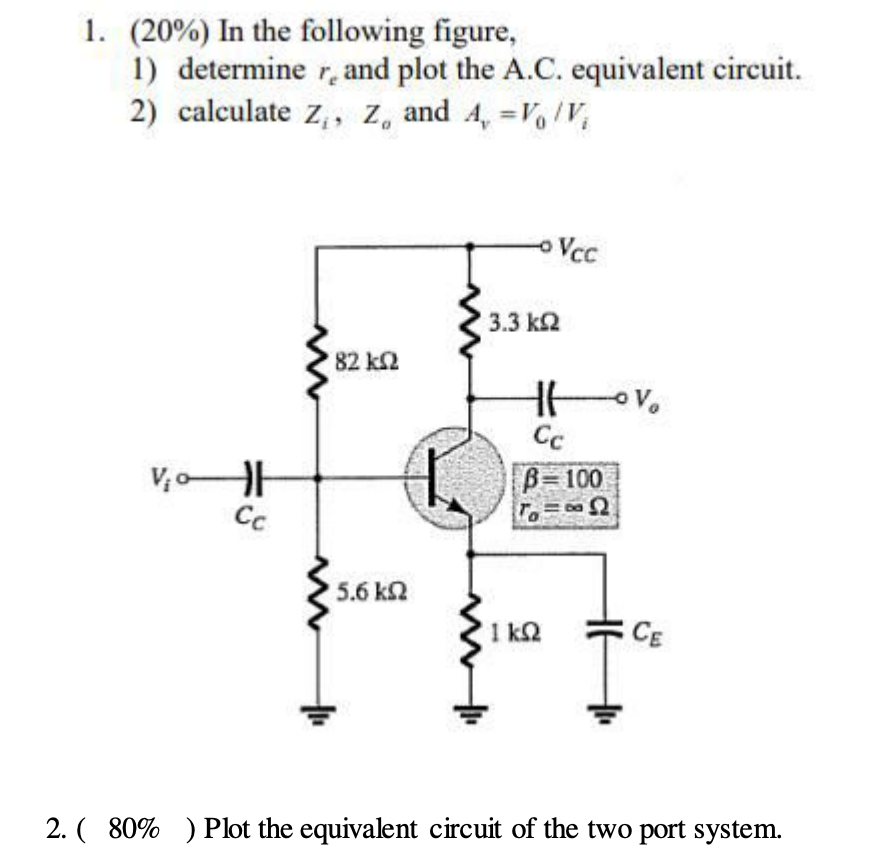 Solved 1. (20%) In the following figure, 1) determine re and | Chegg.com