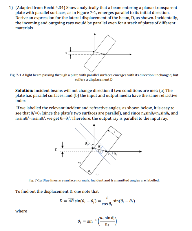 Solved 1) (Adapted from Hecht 4.34) Show analytically that a | Chegg.com
