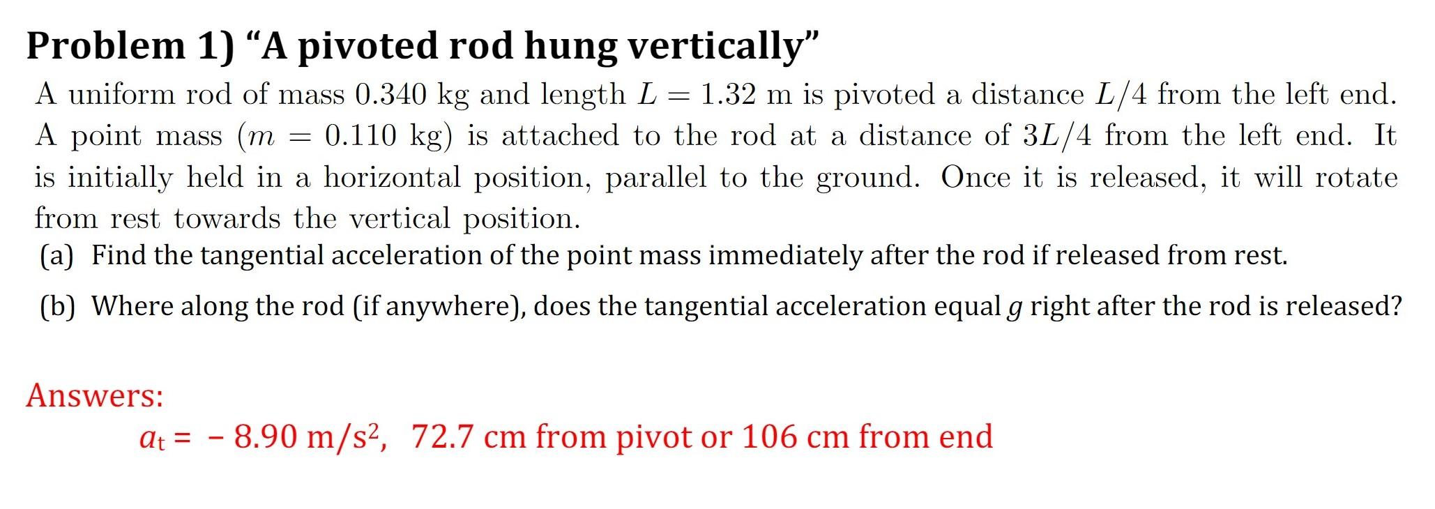 [Solved]: Problem 1) "A pivoted rod hung vertically