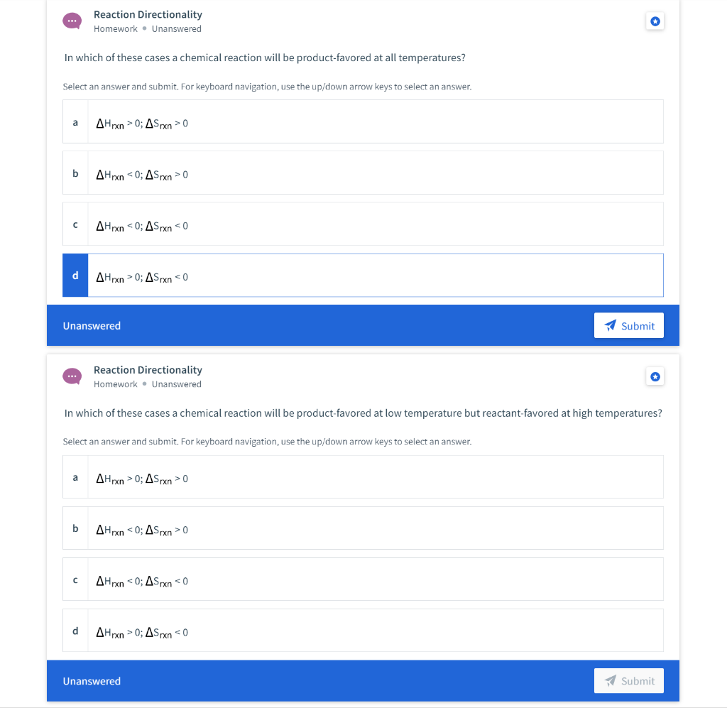 Solved Reaction Directionality Homework. Unanswered In which | Chegg.com