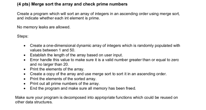 Solved 4 Pts Merge Sort The Array And Check Prime Numbers 