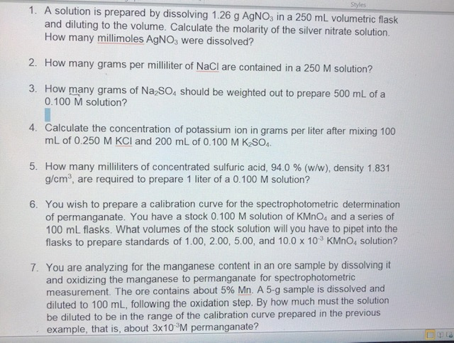 Solved Styles 1. A solution is prepared by dissolving 1.26 g | Chegg.com