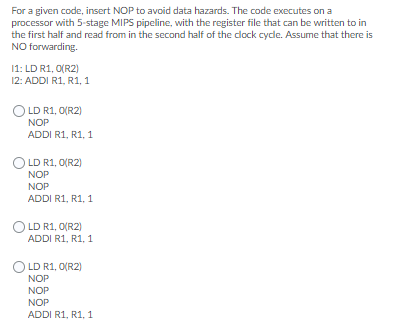 Solved For a given code.insert NOP to avoid data hazards. | Chegg.com