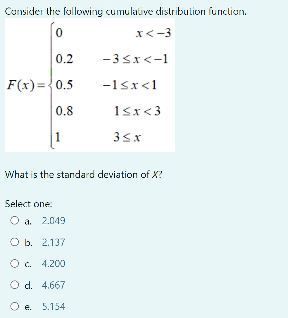 Solved Consider the following cumulative distribution | Chegg.com
