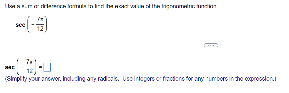 Solved Use a sum or difference formula to find the exact | Chegg.com