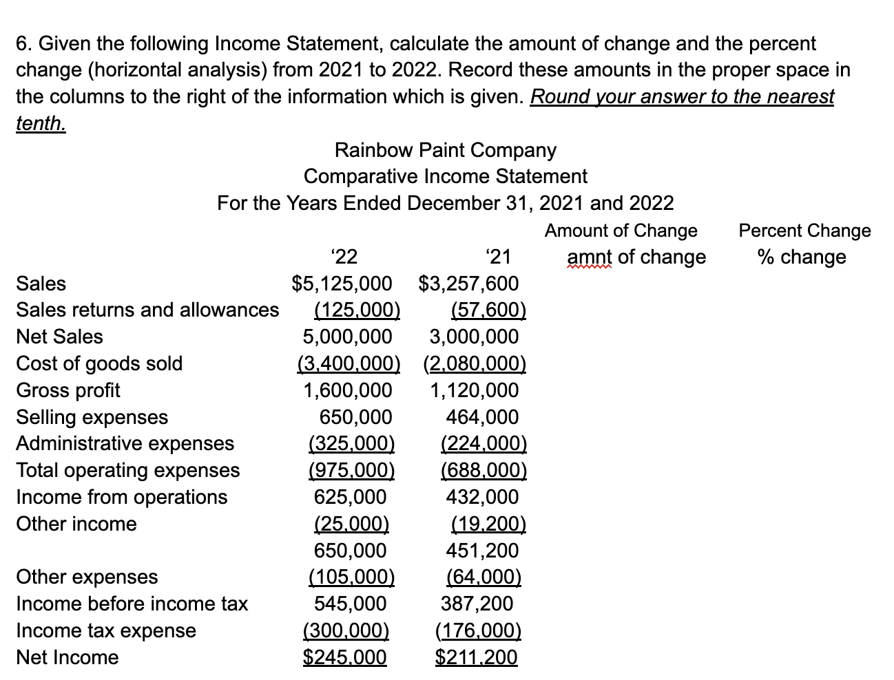 Solved 6. Given the following Income Statement, calculate | Chegg.com