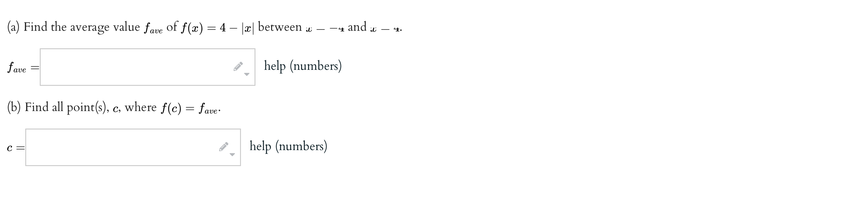 (a) ﻿Find the average value fave ﻿of f(x)=4-|x| | Chegg.com