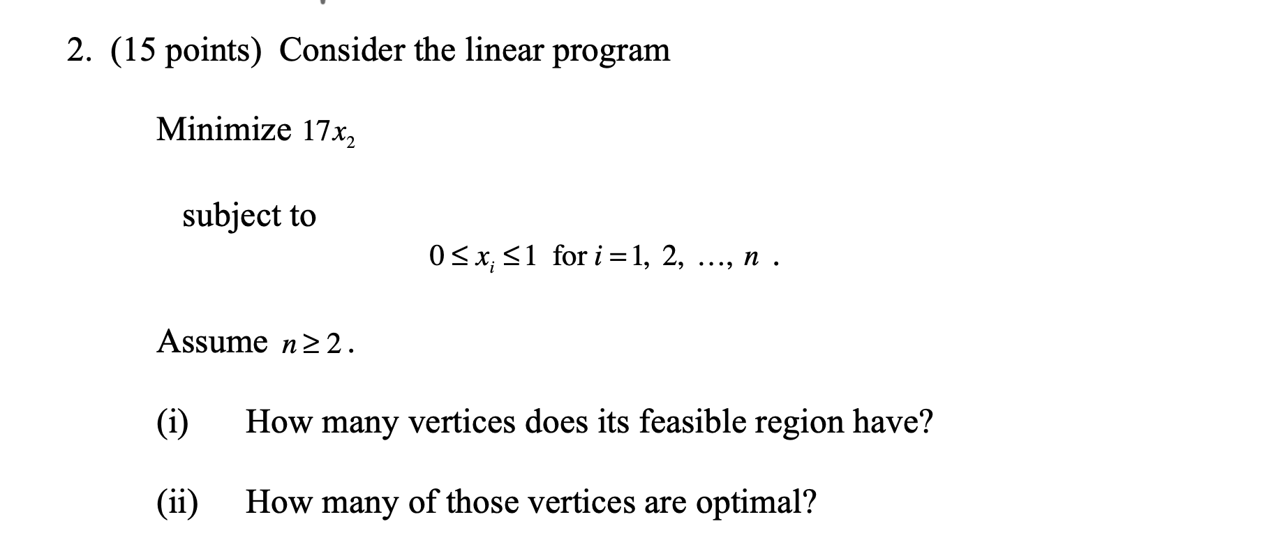 Solved 2. (15 points) Consider the linear program Minimize | Chegg.com