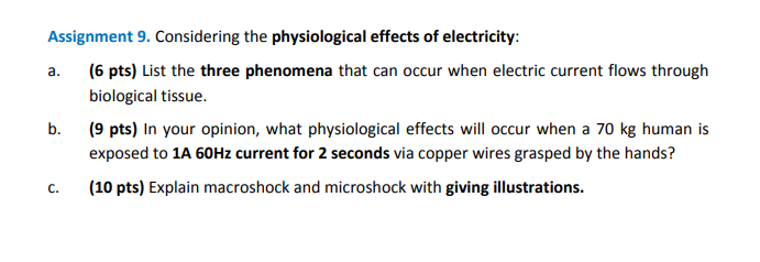 Solved Assignment 9. Considering the physiological effects | Chegg.com