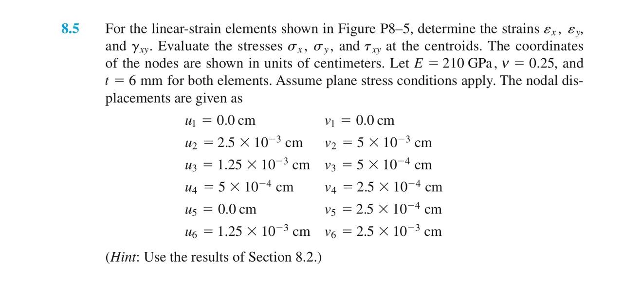 Solved For the linear-strain elements shown in Figure P8-5, | Chegg.com
