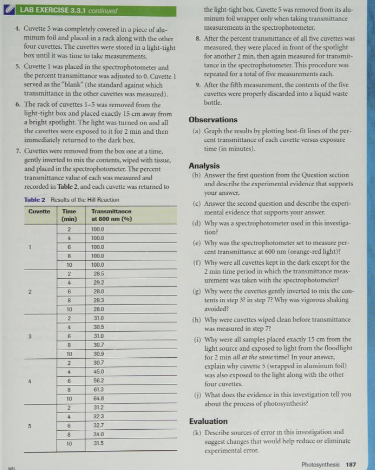 LAB EXERCISE 3.3 .1 continued the light-tight box. | Chegg.com