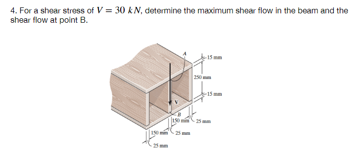 Solved 4. For a shear stress of V=30kN, determine the | Chegg.com