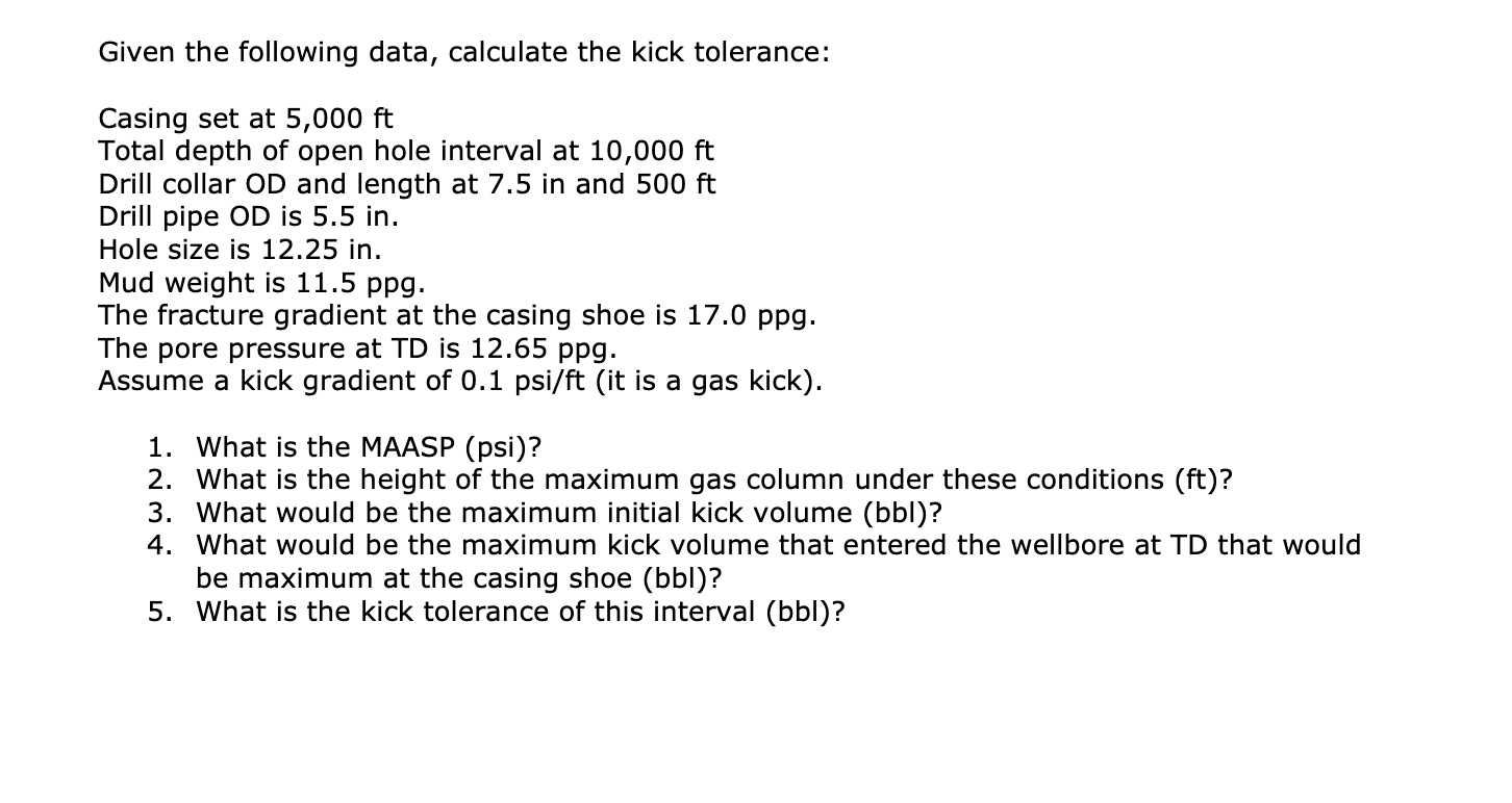 Solved Given the following data, calculate the kick | Chegg.com