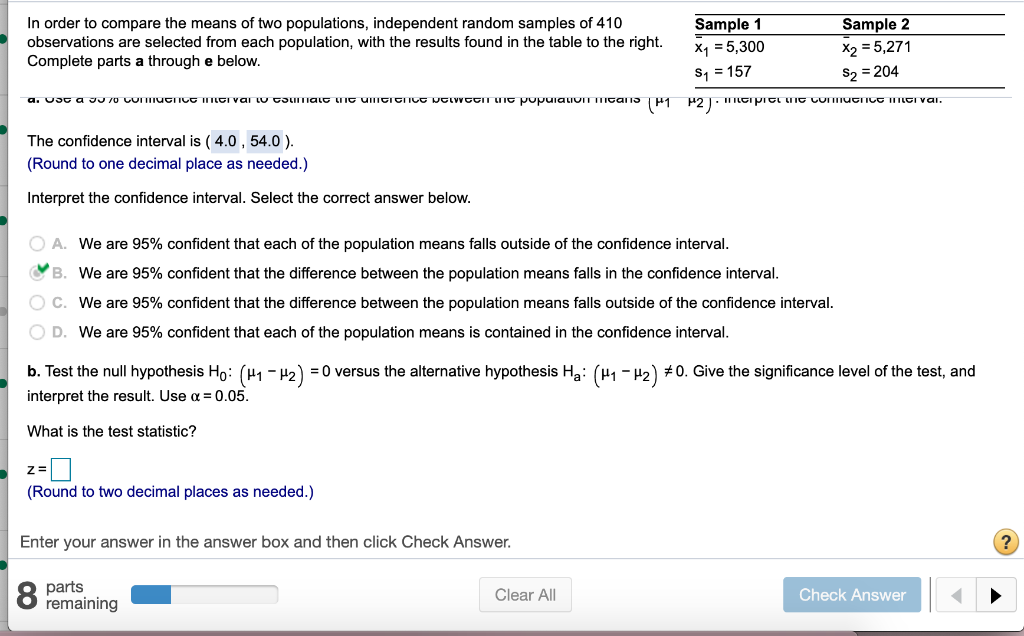 Solved In order to compare the means of two populations, | Chegg.com