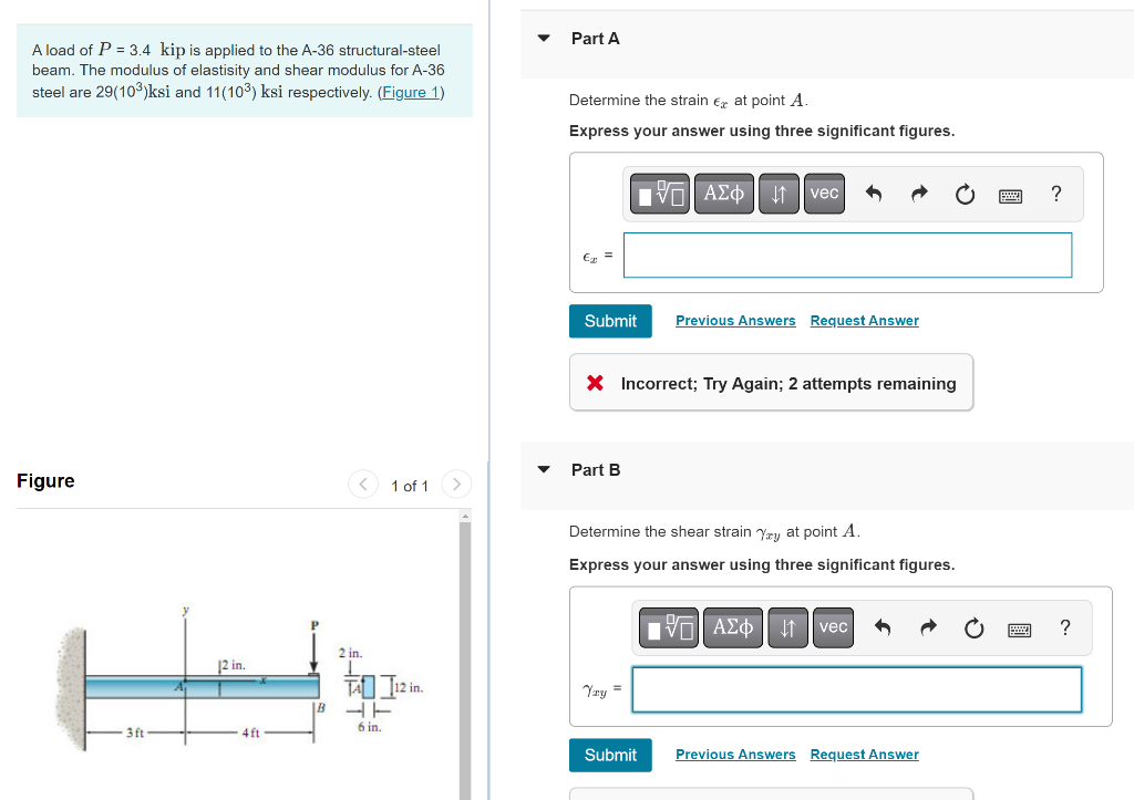 Solved A load of P = 3.4 kip is applied to the A-36 | Chegg.com