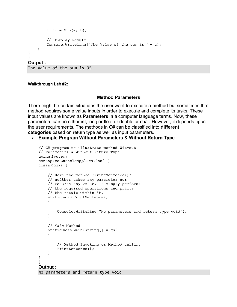 Method Calling Walkthrough Lab #1: Method Invocation | Chegg.com