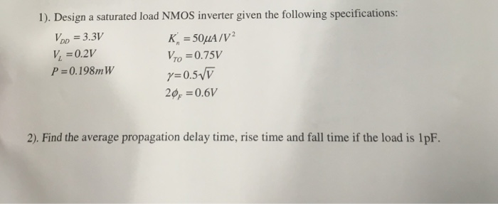 Solved Design a saturated load NMOS inverter given the | Chegg.com