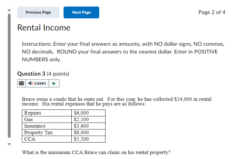 Solved Rental Income Instructions: Enter your final answers | Chegg.com