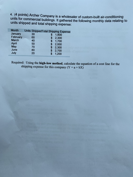 Solved 4. (4 points) Archer Company is a wholesaler of | Chegg.com