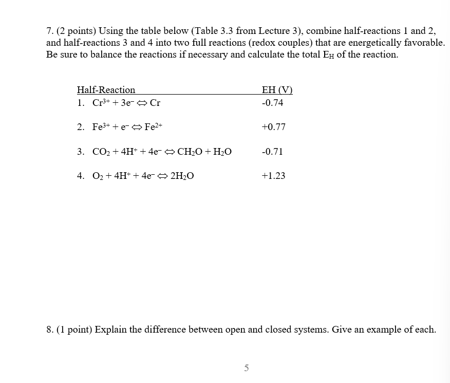 Solved 7. (2 points) Using the table below (Table 3.3 from | Chegg.com